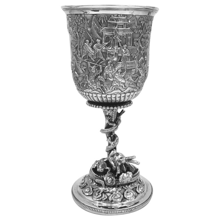 Chinese Export Silver Goblet For Sale at 1stDibs