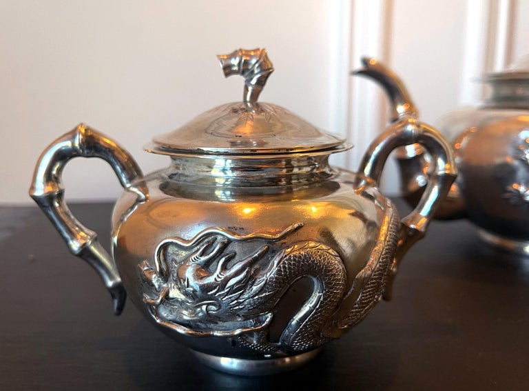 Chinese Export Silver Tea Set with Original Box Zee Wo For Sale at 1stDibs