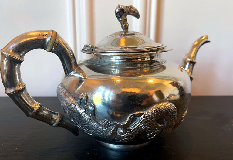 Chinese Export Silver Tea Set with Original Box Zee Wo For Sale at 1stDibs