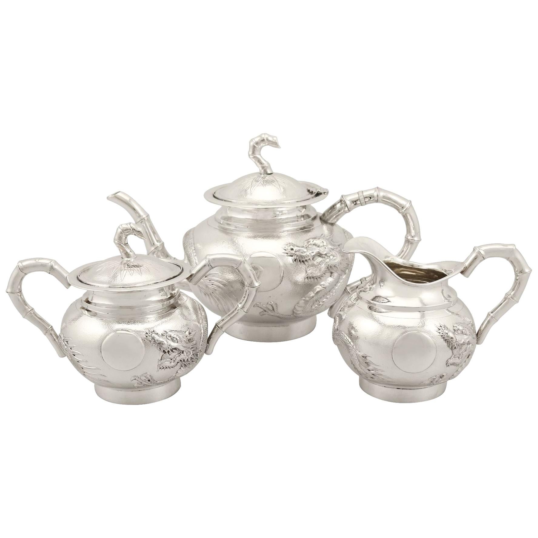 19th Century Chinese Export Solid Silver Tea Set, Hoaching, Canton ...