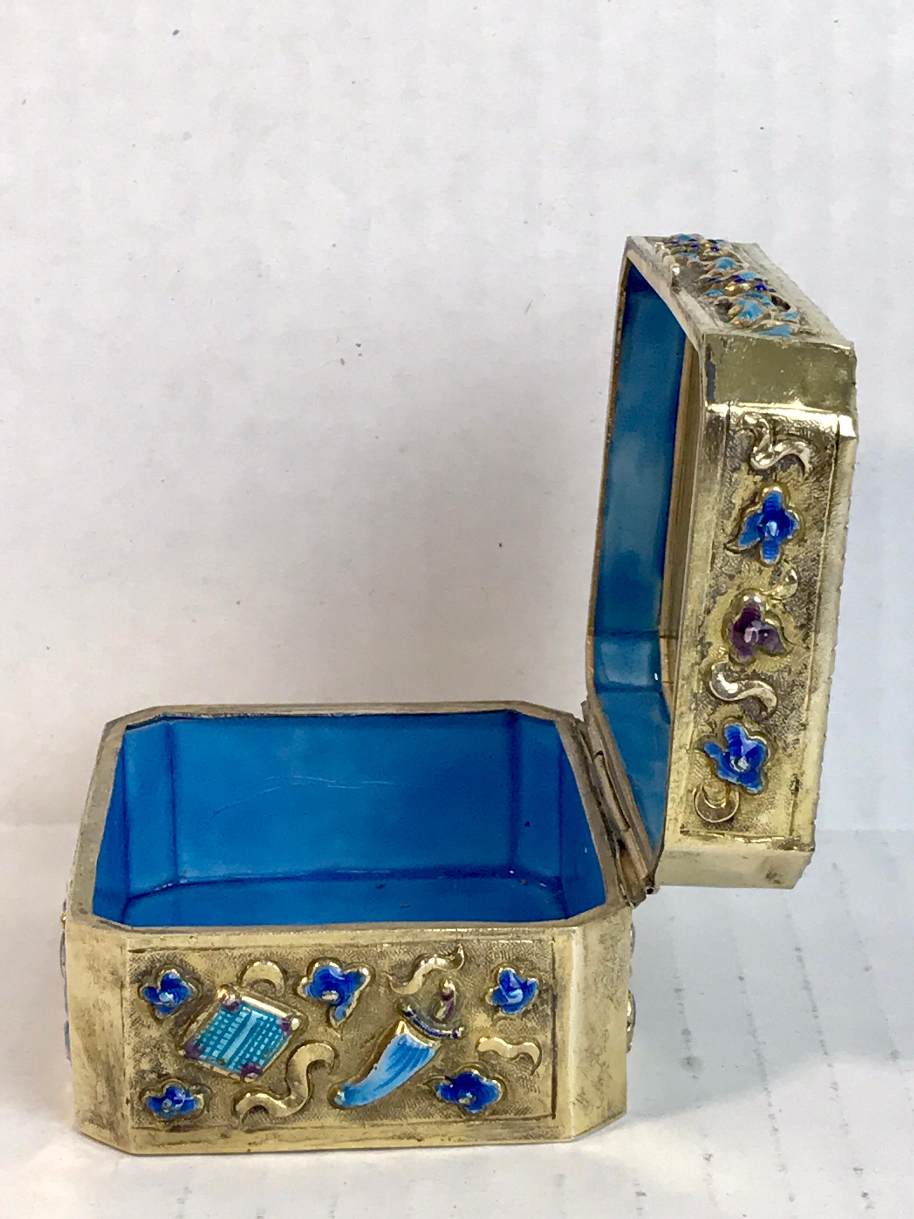 Chinese Export Silver Vermeil Enamel Carved Cinnabar Box For Sale at ...