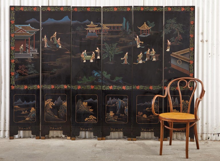 Chinese Export Six Panel Lacquered Coromandel Screen at 1stDibs