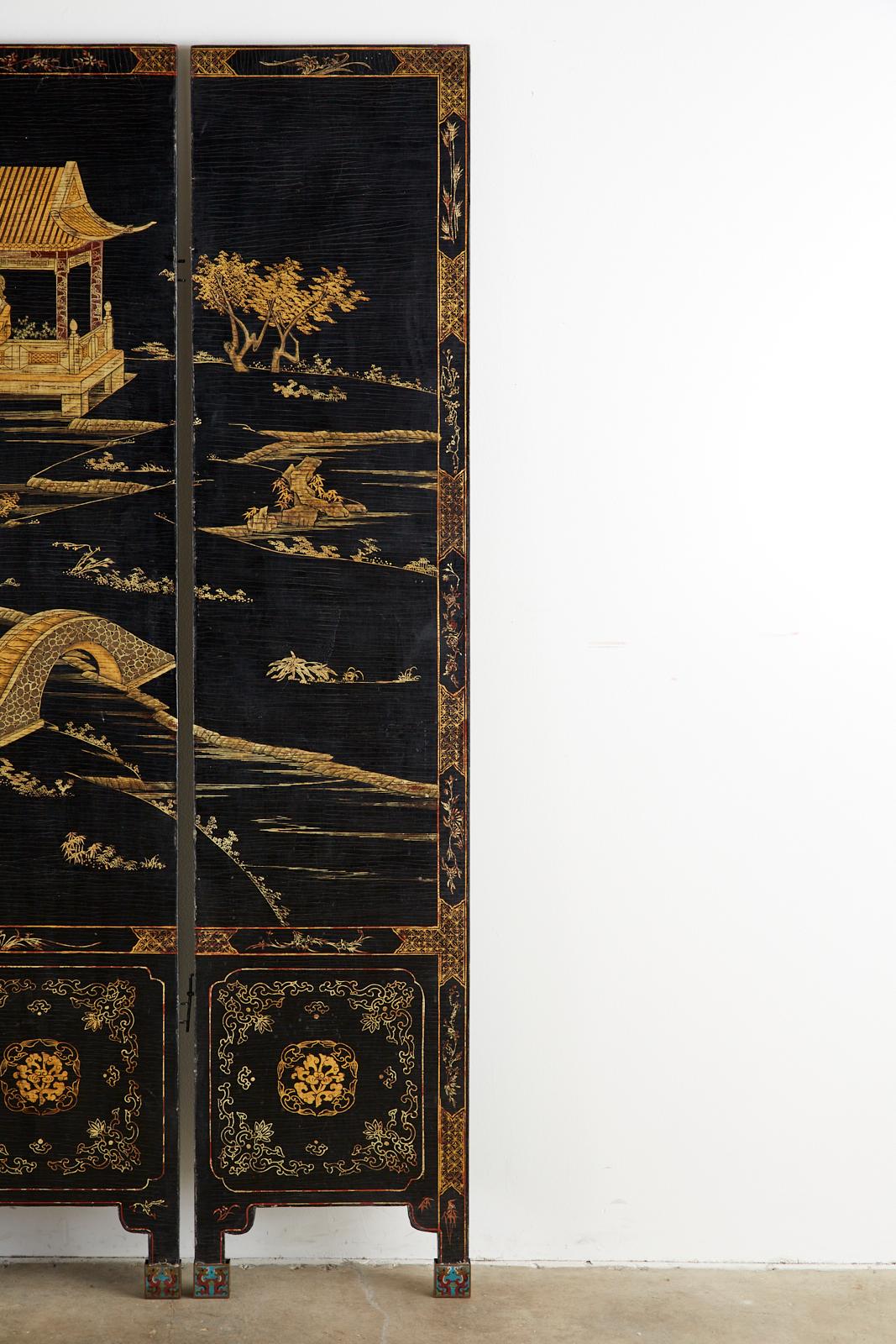 Chinese Export Six-Panel Lacquered Coromandel Style Screen at 1stDibs