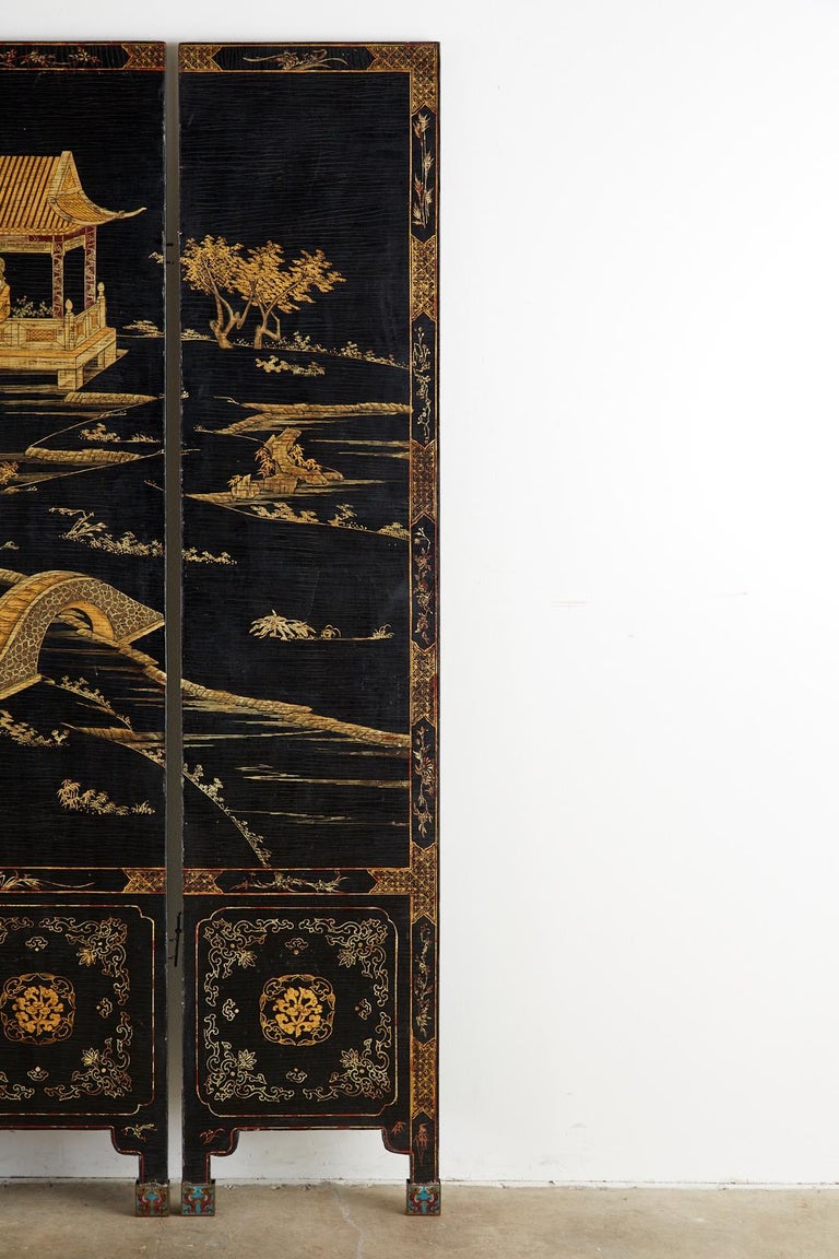 Chinese Export Six-Panel Lacquered Coromandel Style Screen at 1stDibs
