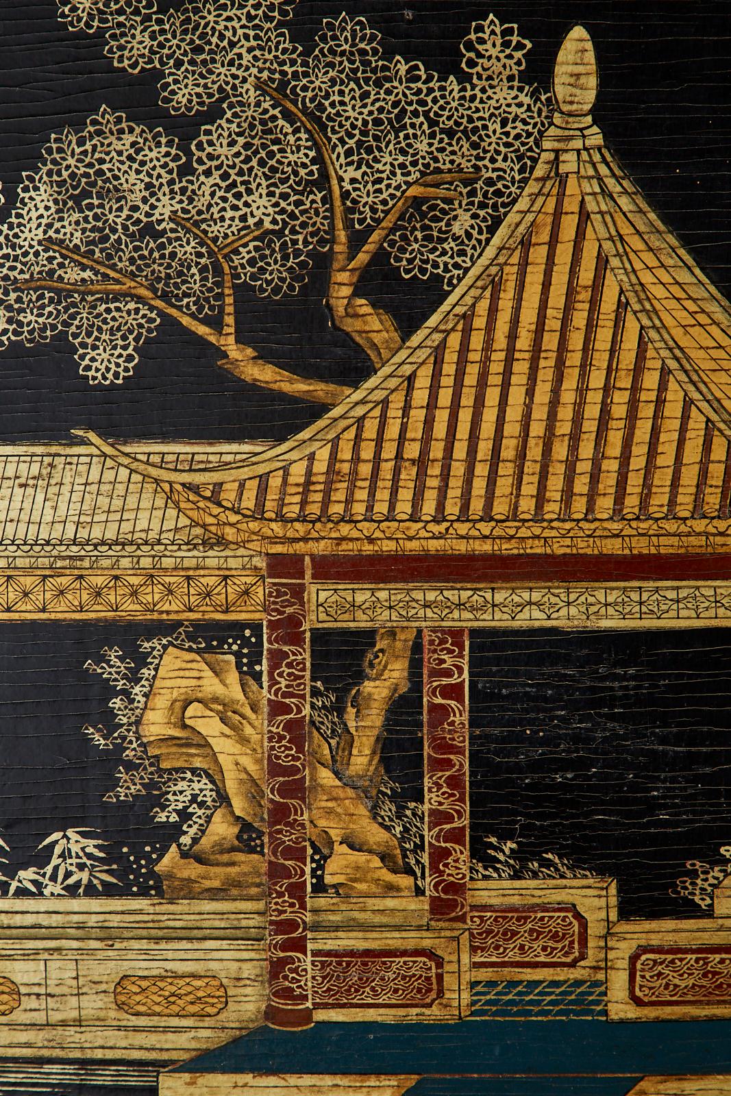 Chinese Export Six-Panel Lacquered Coromandel Style Screen at 1stDibs