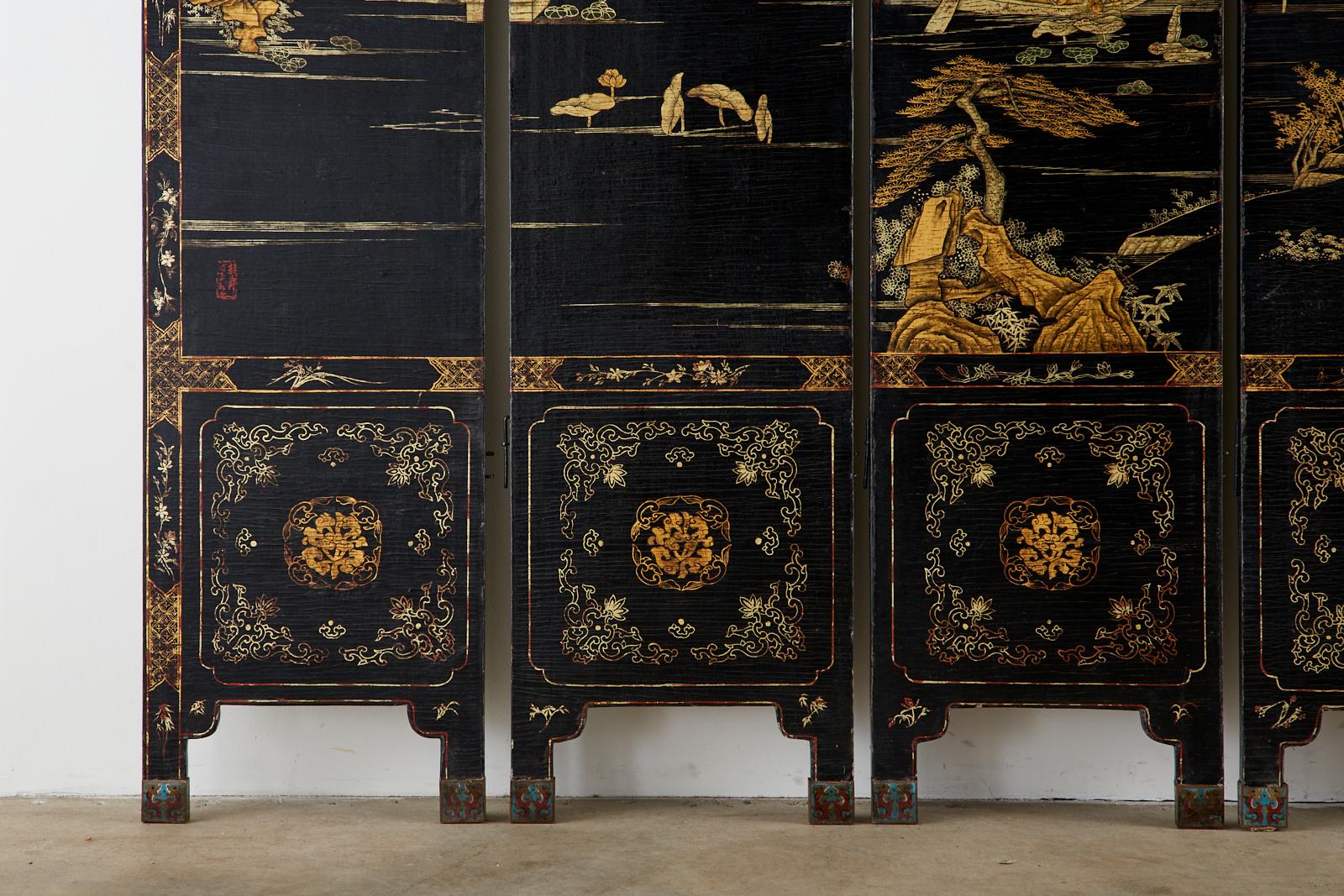Chinese Export Six-Panel Lacquered Coromandel Style Screen at 1stDibs