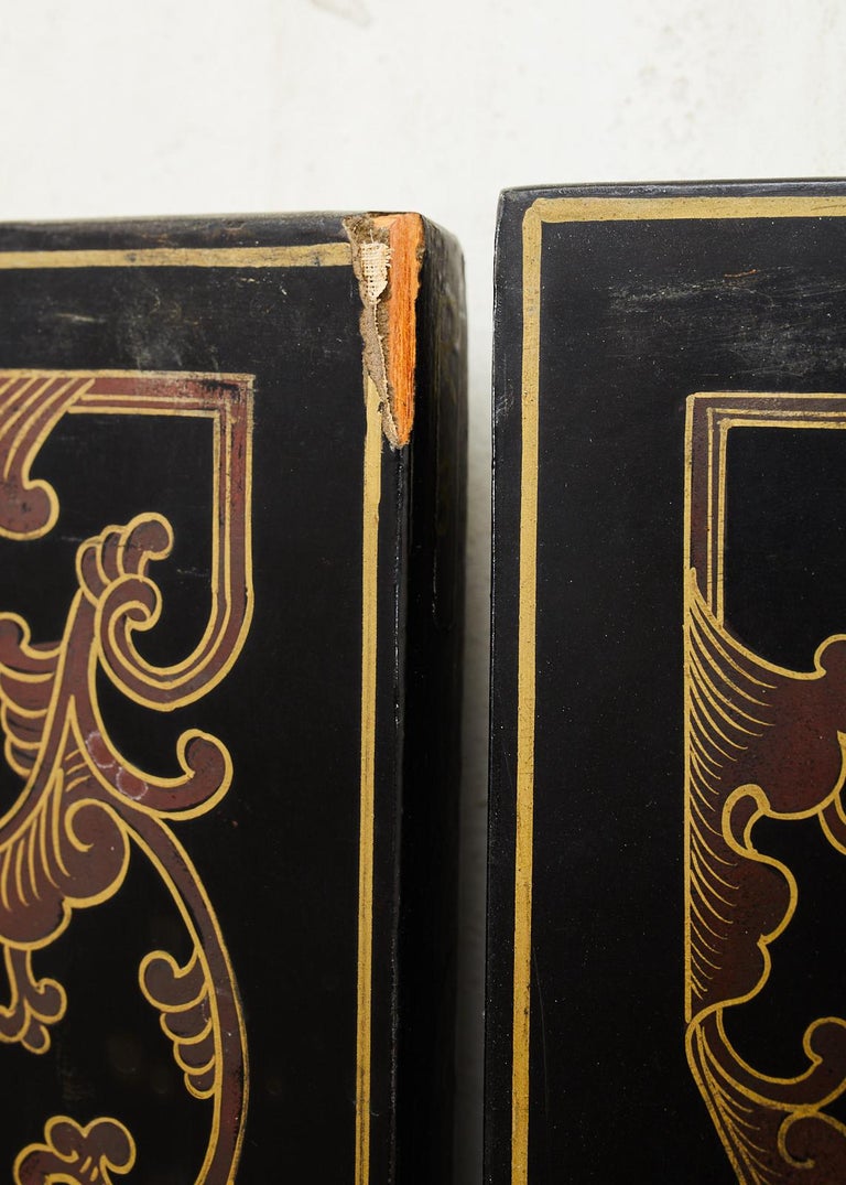 Chinese Export Six Panel Lacquered Hardstone Coromandel Screen at 1stDibs