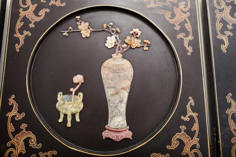 Chinese Export Six Panel Lacquered Hardstone Coromandel Screen at 1stDibs