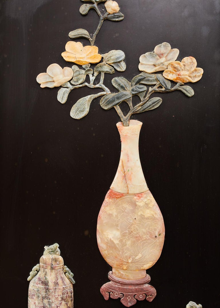 Chinese Export Six Panel Lacquered Hardstone Coromandel Screen at 1stDibs