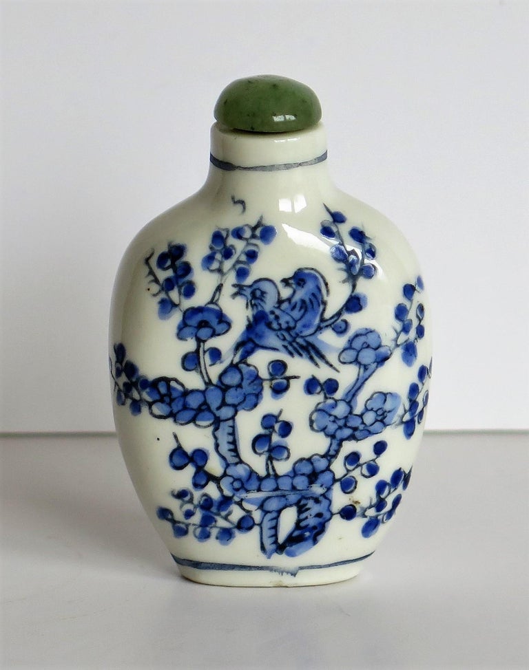Chinese Export Snuff Bottle Porcelain Hand Painted with Hardwood Stand ...