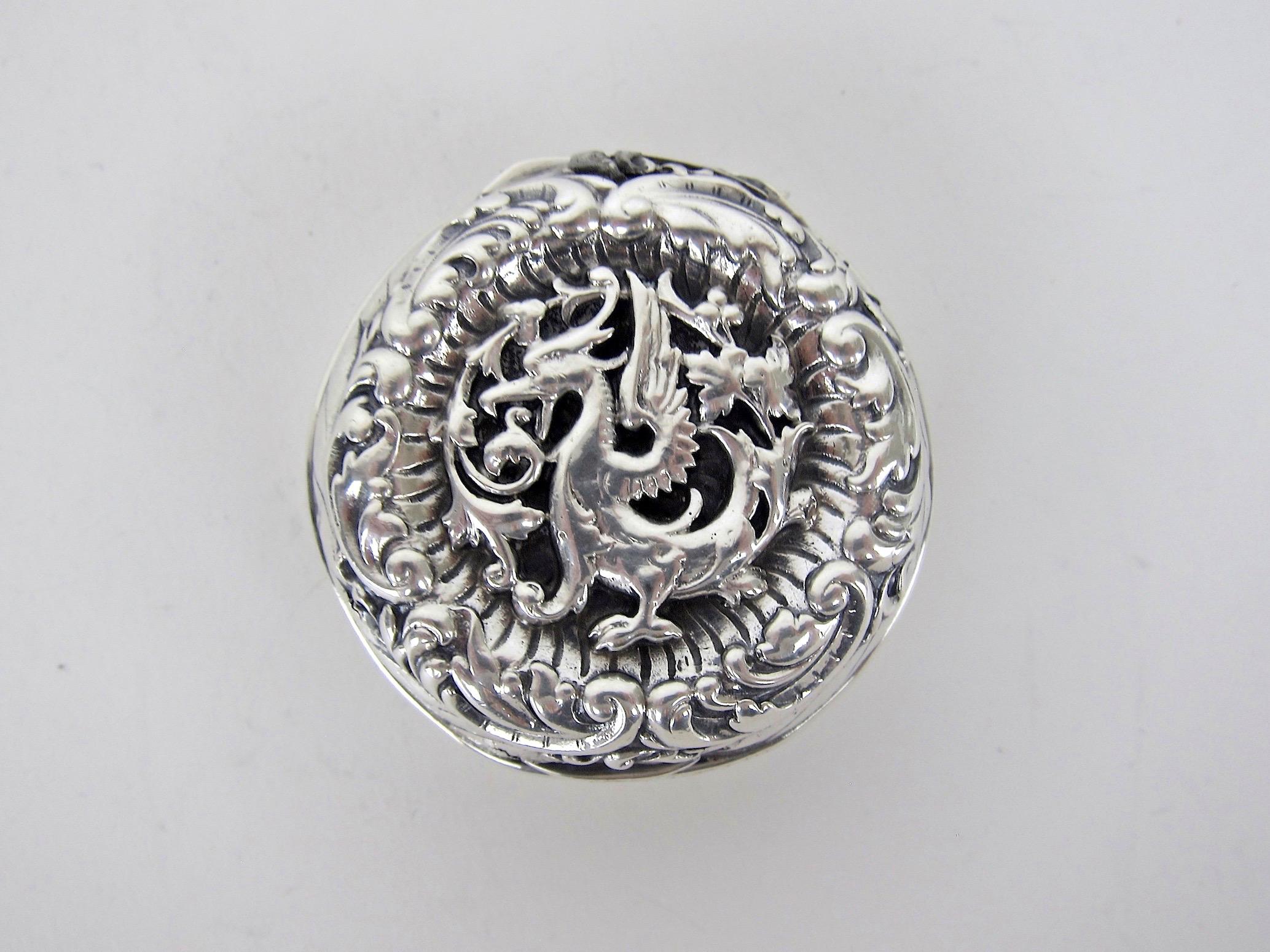 Chinese Export Style Sterling Silver Dragon Box with Gilt Interior at ...