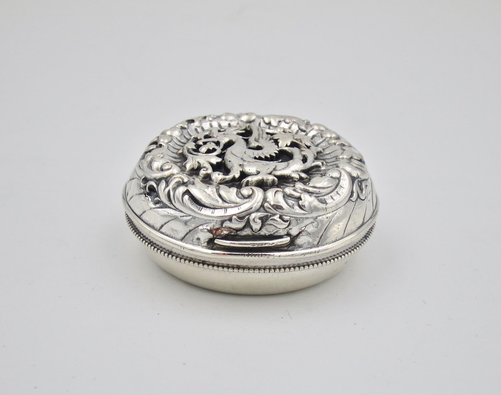 Chinese Export Style Sterling Silver Dragon Box with Gilt Interior at ...