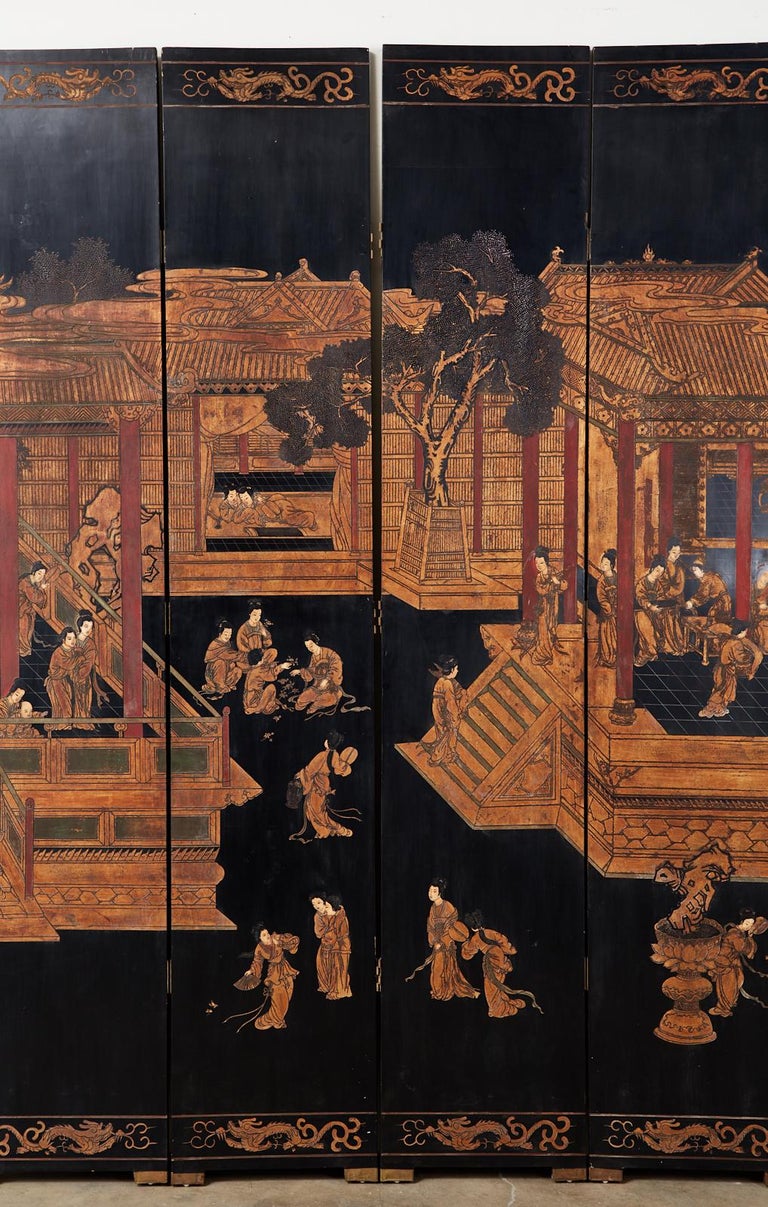 Chinese Export Twelve-Panel Lacquered Coromandel Screen For Sale at 1stDibs