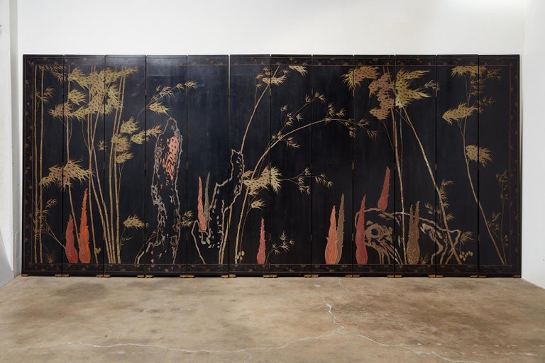 Chinese Export Twelve-Panel Lacquered Coromandel Screen For Sale at 1stDibs