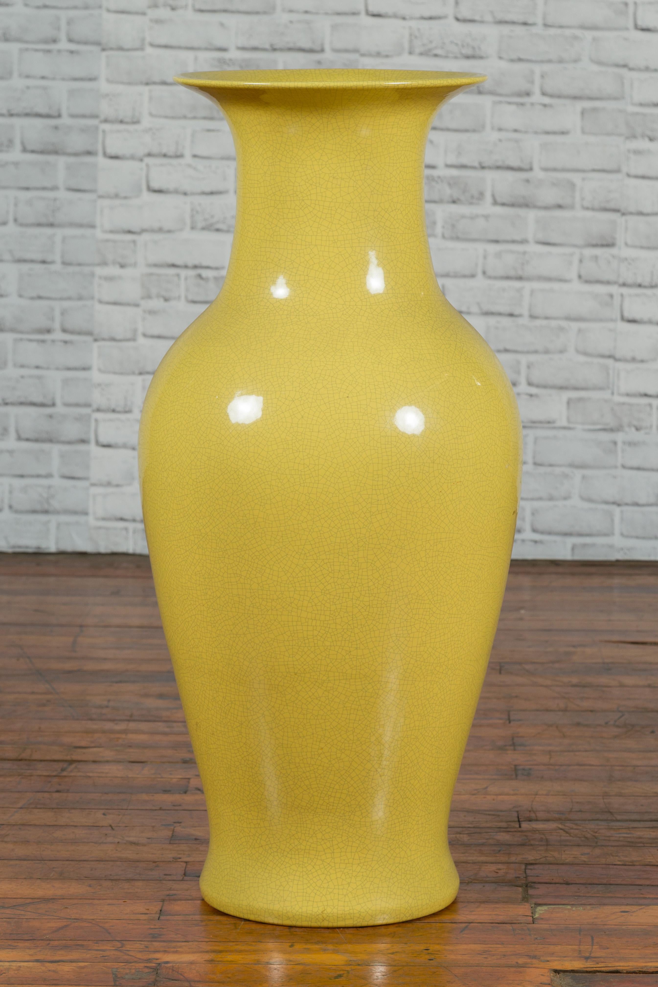 Chinese Extra Large Vintage Vase with Yellow Crackled Finish and ...