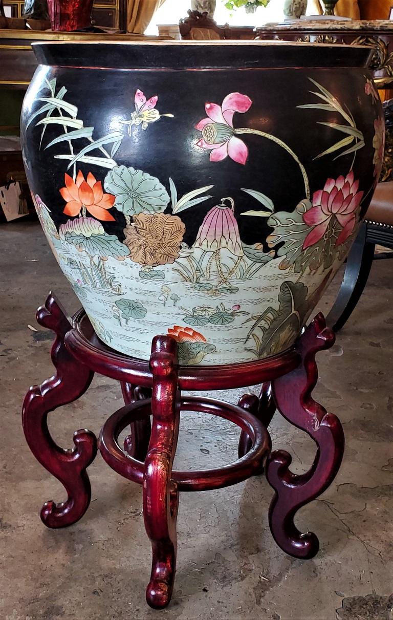 Chinese Famille Noir Fish Bowl Side Table with Stand at 1stDibs