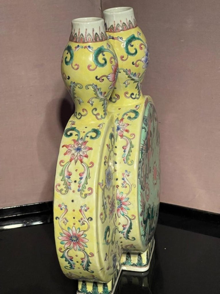 Chinese Famille Rose Double Moon Flask Vase For Sale at 1stDibs