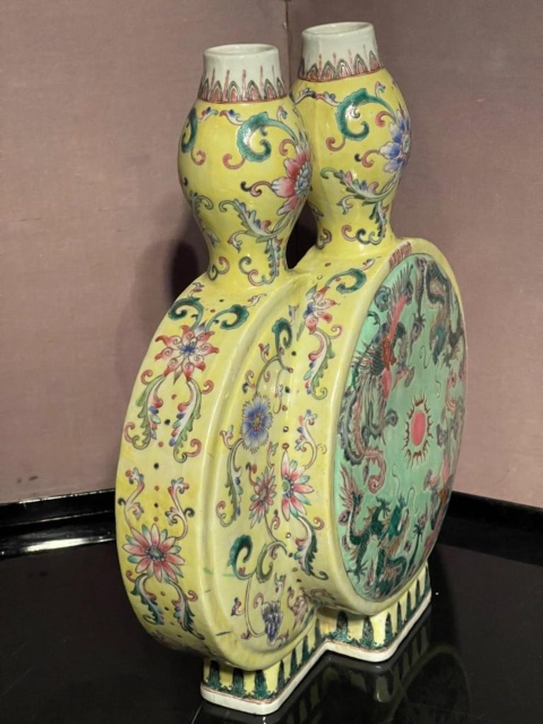 Chinese Famille Rose Double Moon Flask Vase For Sale at 1stDibs