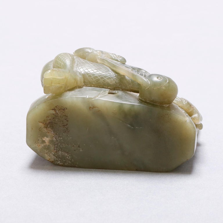 Chinese Figural Hand Carved Green Jade Dragon and Yin Yang Sculpture ...