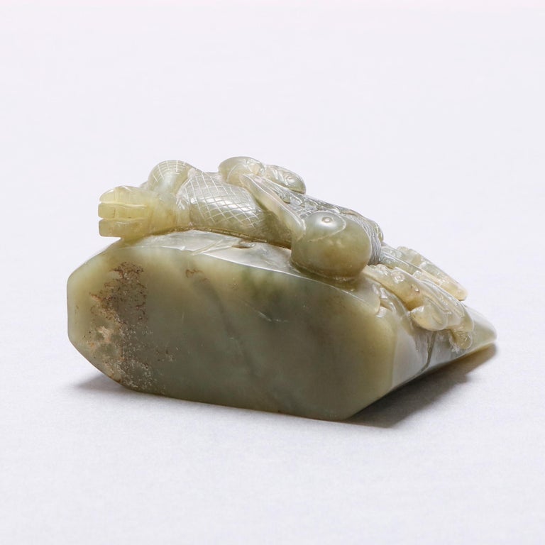 Chinese Figural Hand Carved Green Jade Dragon and Yin Yang Sculpture ...