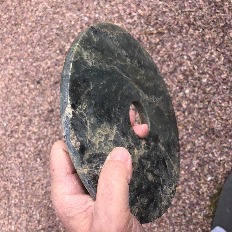 Chinese Fine Ancient Large Round Jade Bi Disc, 2000 BCE at 1stDibs