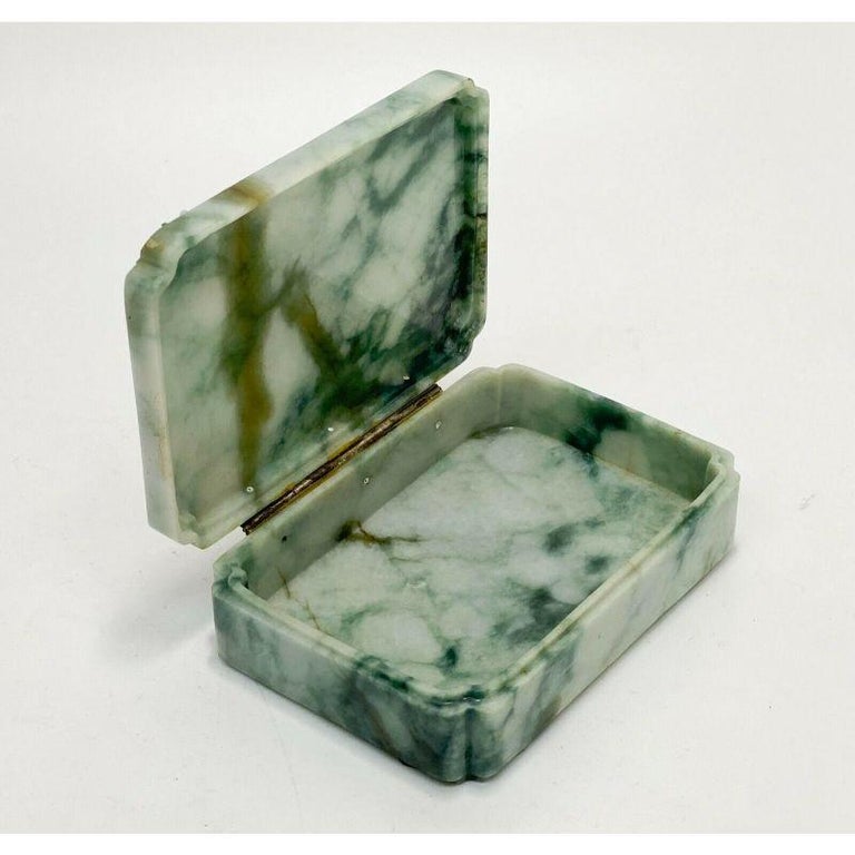 Chinese Finely Carved Jadeite Box with Sterling Silver Mounts by ...
