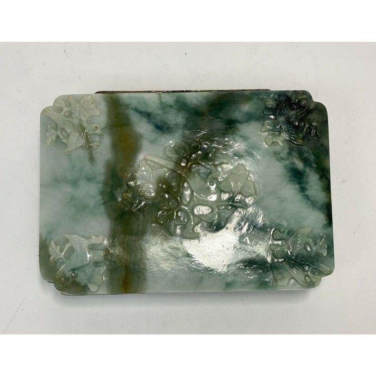 Chinese Finely Carved Jadeite Box with Sterling Silver Mounts by ...