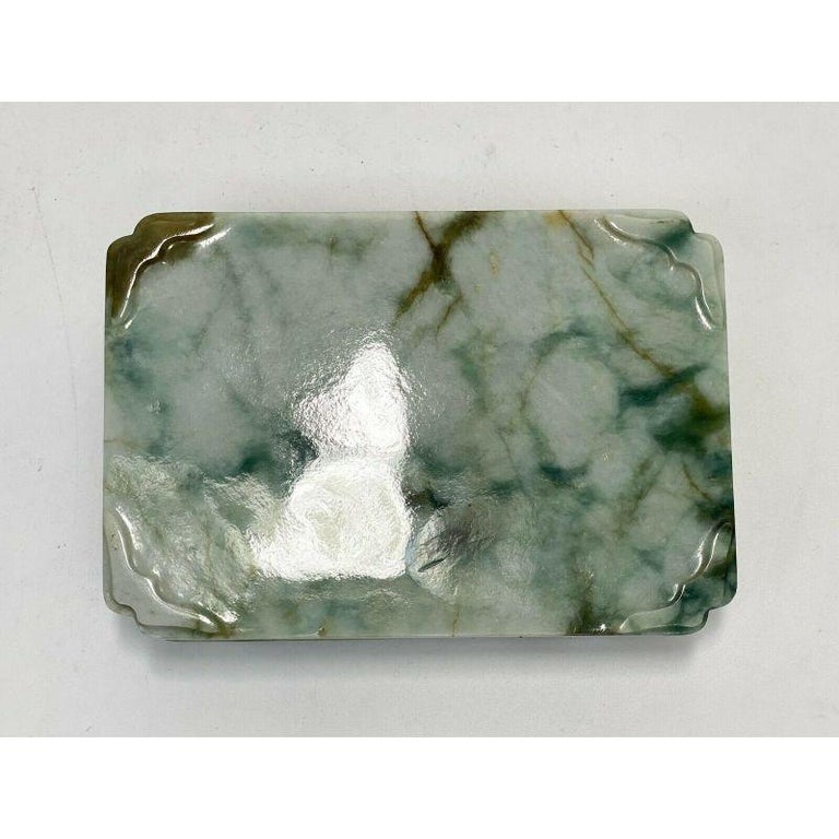 Chinese Finely Carved Jadeite Box with Sterling Silver Mounts by ...