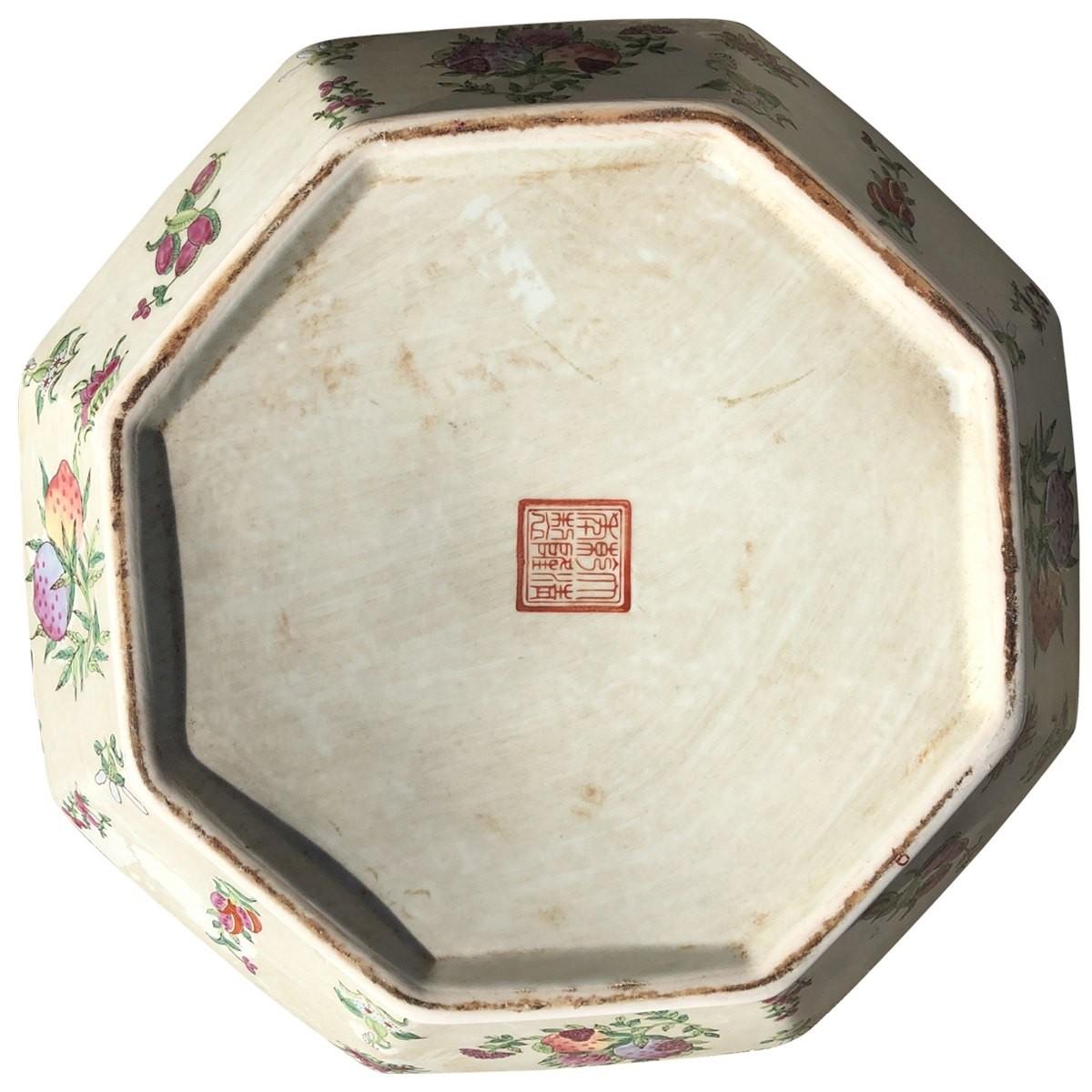 Chinese Flowers and Flowers Famille Octagonal Box with Lid For Sale at ...