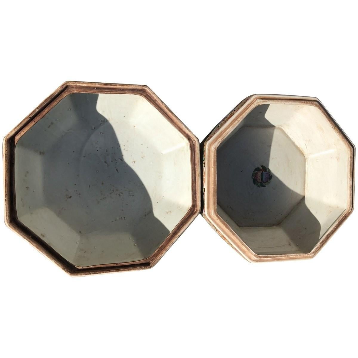 Chinese Flowers and Flowers Famille Octagonal Box with Lid For Sale at ...