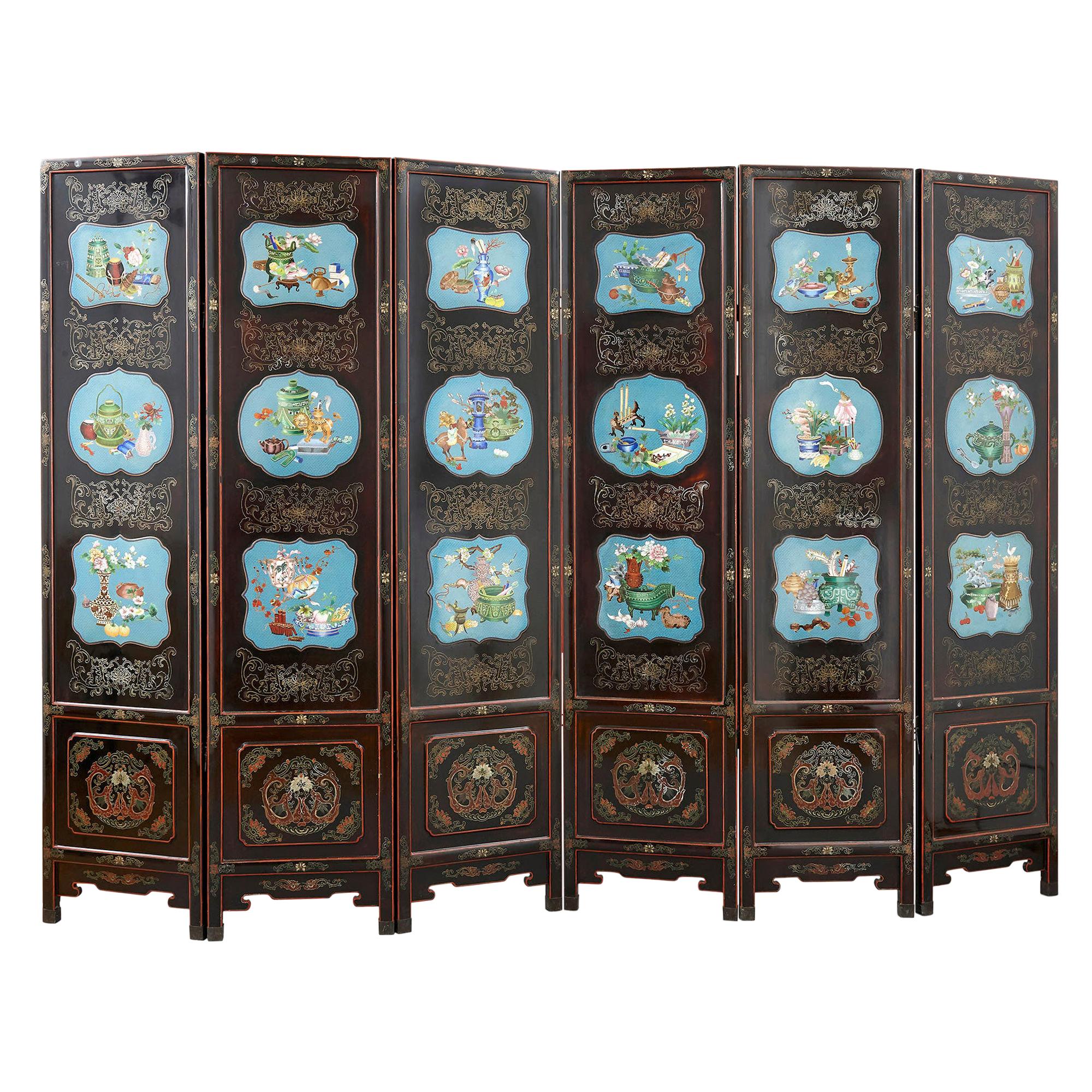 Chinese Folding Floor Screen with Stone Insets For Sale at 1stDibs
