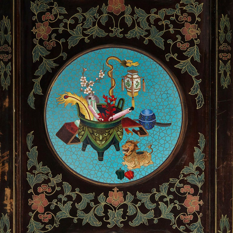 Chinese Folding Screen Mounted with Cloisonné Enamel Panels For Sale at ...