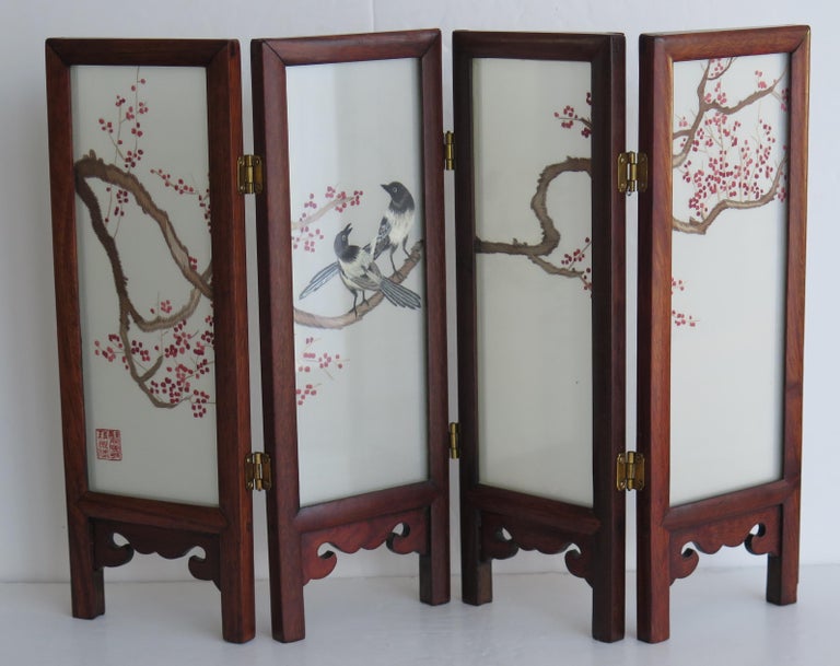 Chinese Folding Table or Desk Screen Hardwood and Silk Hand Decorated ...