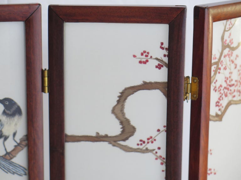 Chinese Folding Table or Desk Screen Hardwood and Silk Hand Decorated ...