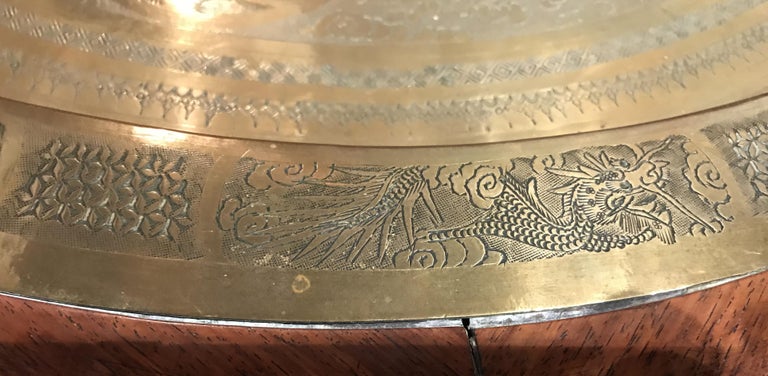 Chinese Foliate Carved Hardwood Folding Table with Brass Tray Top at ...