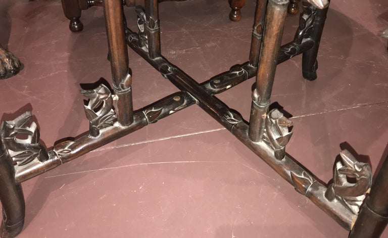 Chinese Foliate Carved Hardwood Folding Table with Brass Tray Top at ...