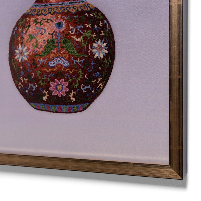 Chinese Forbidden Stitch Embroidery of a Famille Rose Vase For Sale at ...