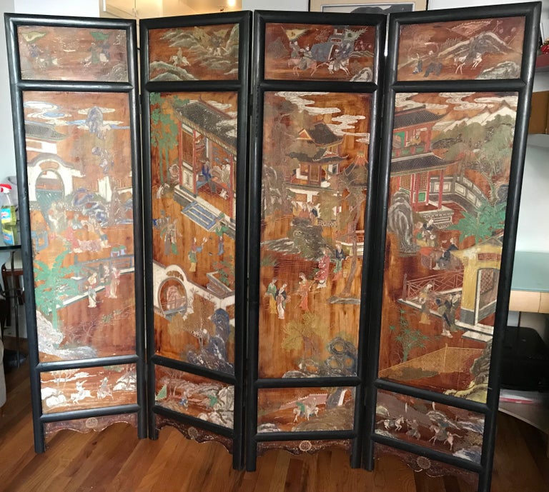 Chinese Four-Panel Coromandel Folding Screen at 1stDibs
