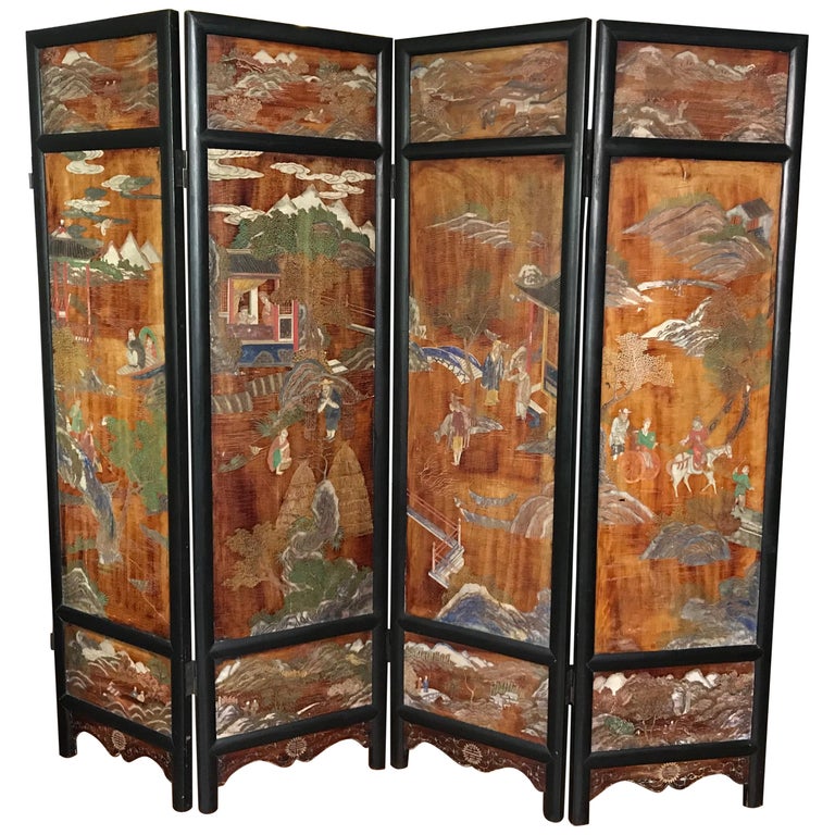 Chinese Four-Panel Coromandel Folding Screen at 1stDibs