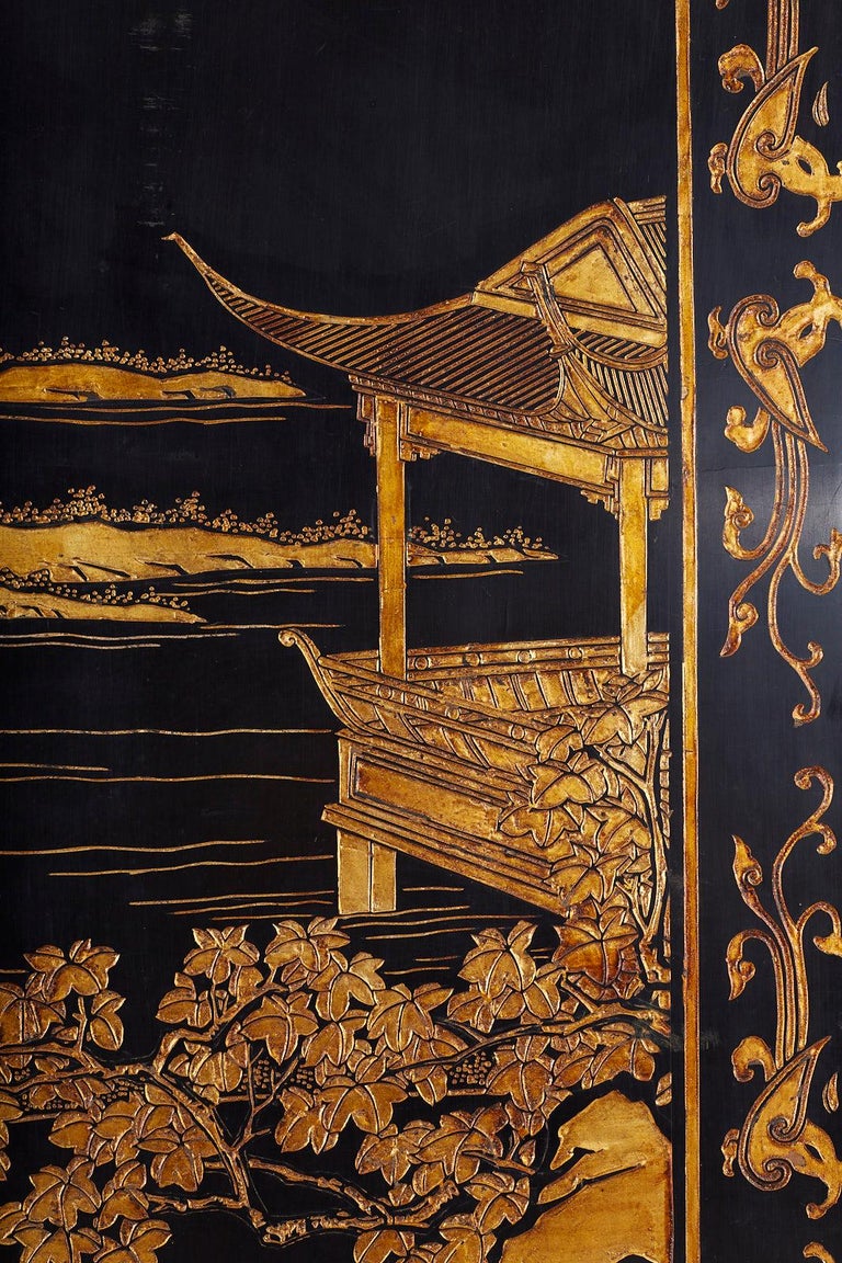Chinese Four Panel-Gilt Lacquer Coromandel Screen at 1stDibs