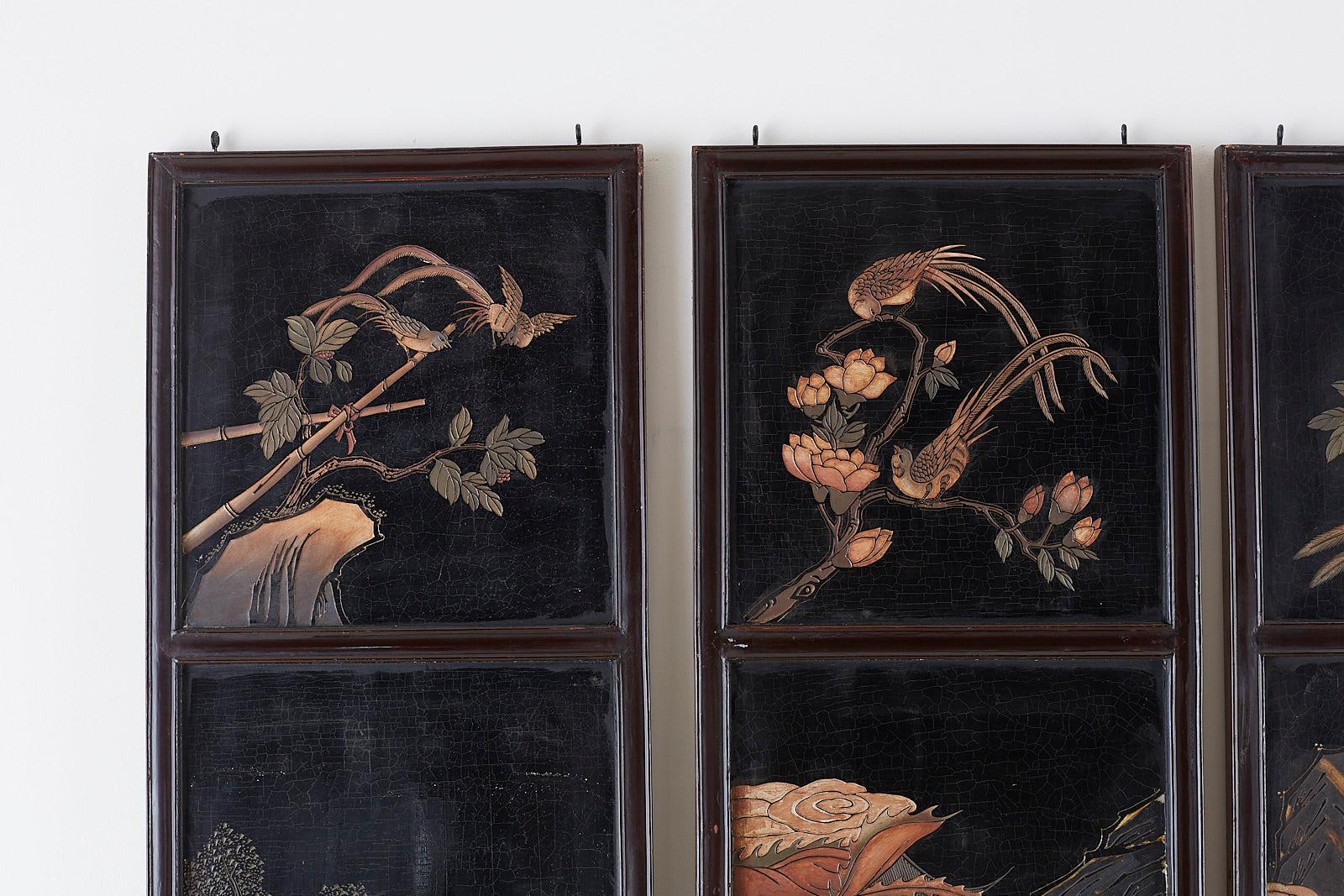 Chinese Four-Panel Lacquered Coromandel Panel Screen at 1stDibs