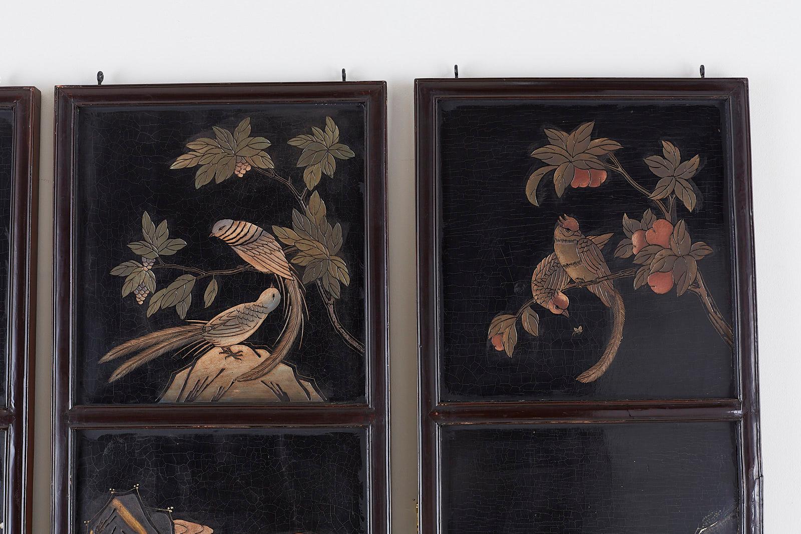 Chinese Four-Panel Lacquered Coromandel Panel Screen at 1stDibs