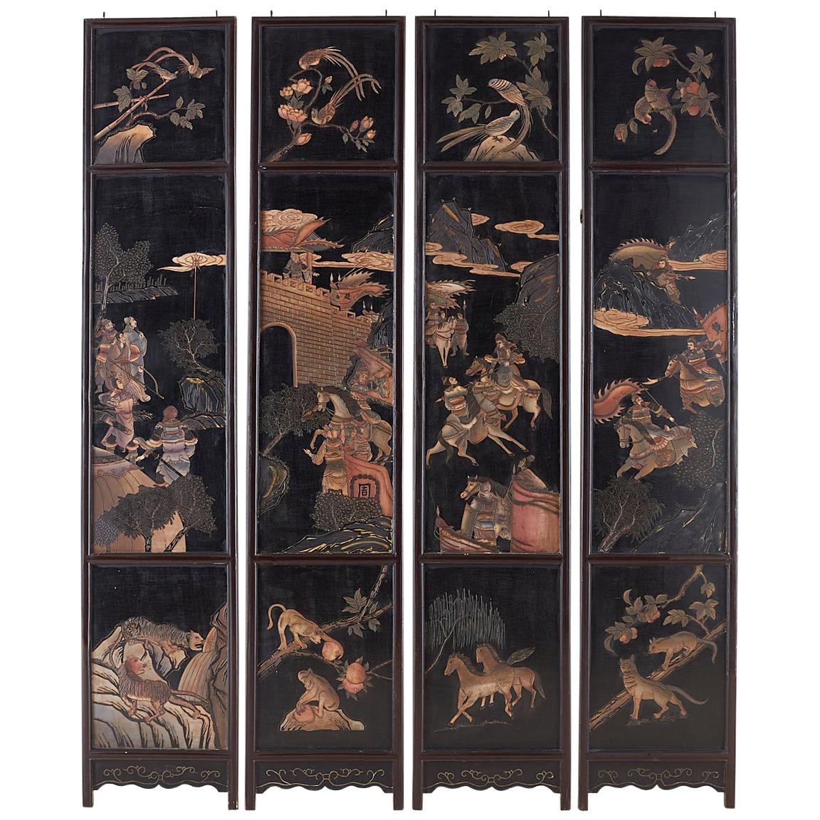 Huge Vintage Large Chinese Coromandel 12-Panel Carved Lacquer Screen ...