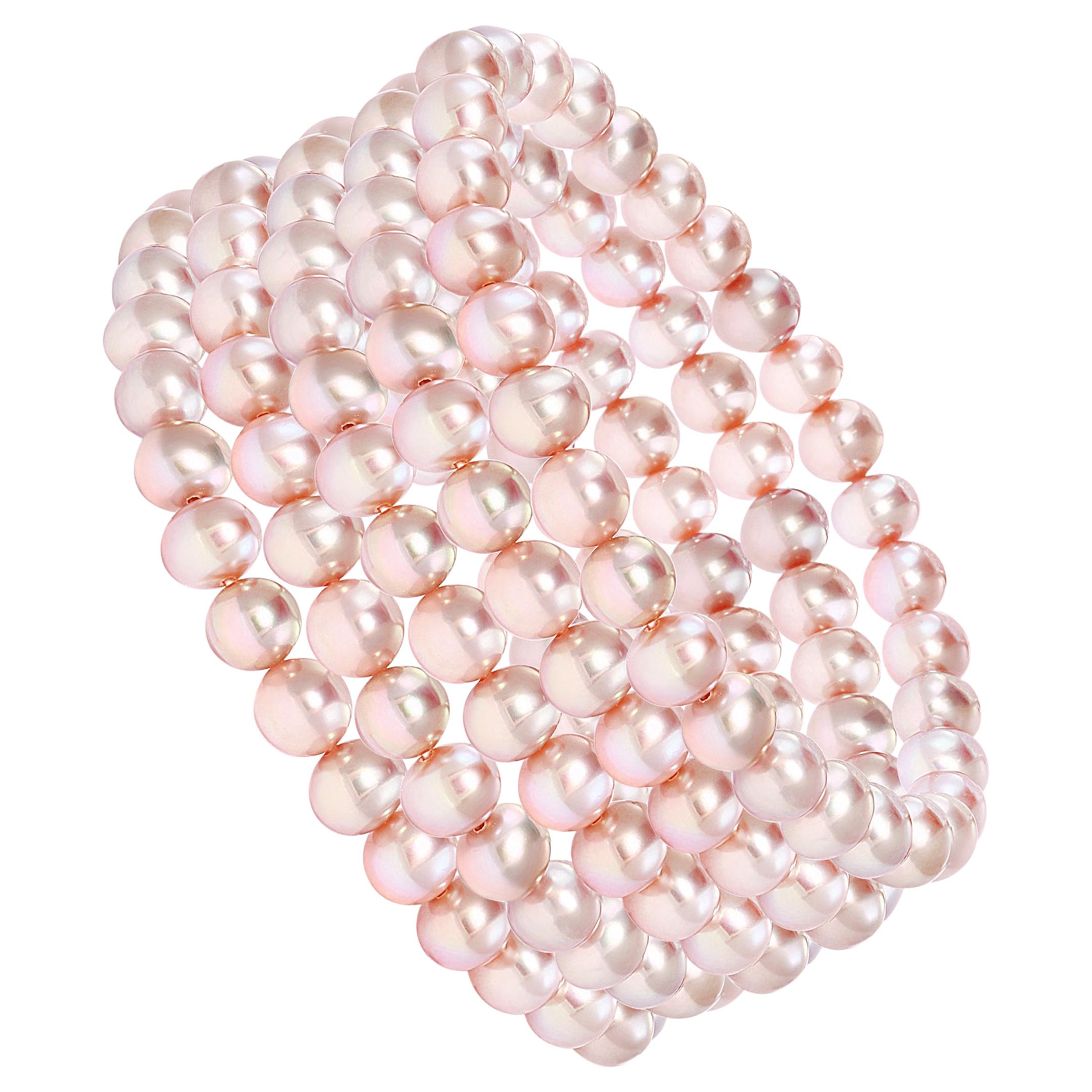 Cultured Freshwater Natural Color Pink 6-6.5mm Pearl Three Row Stretch ...