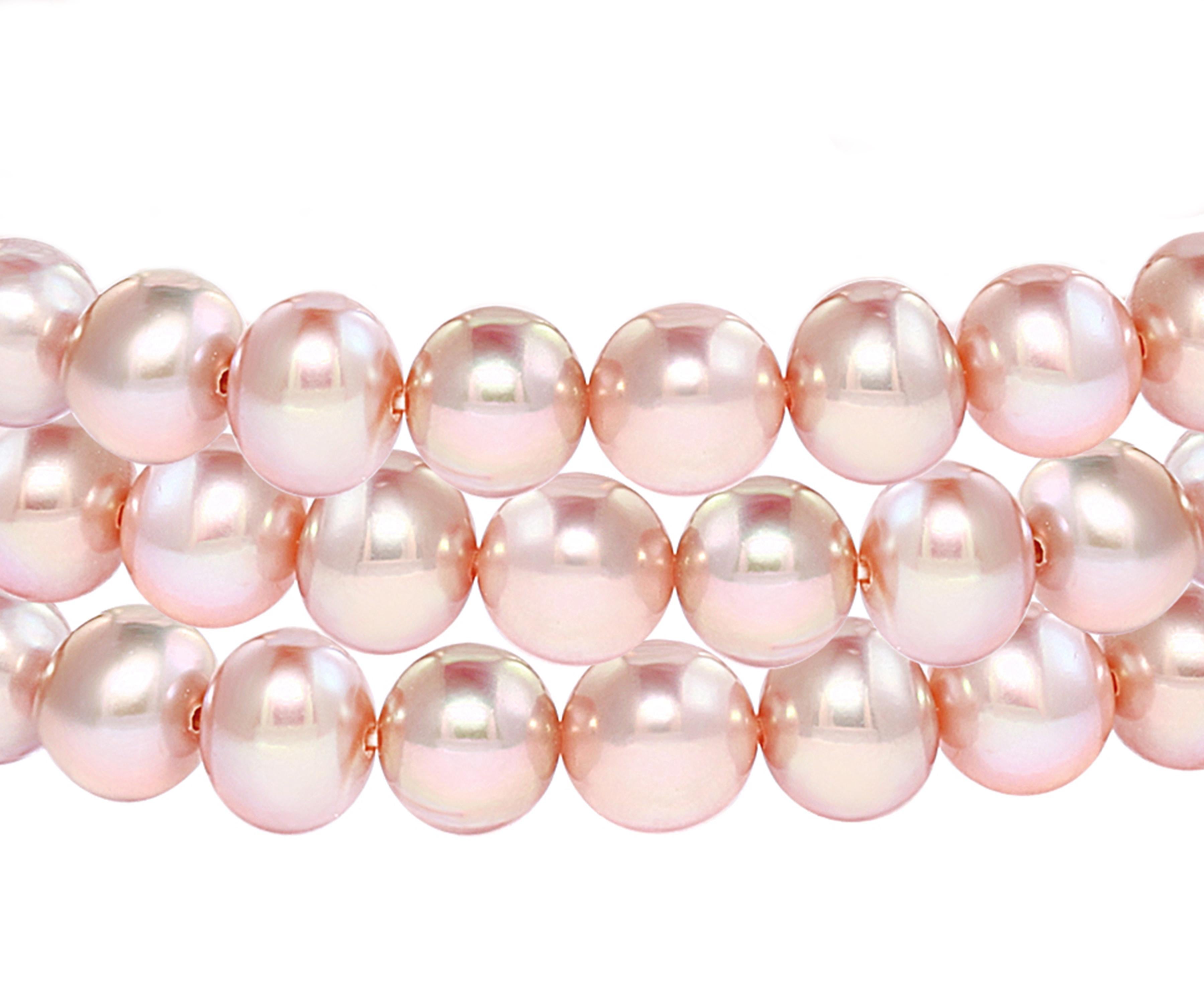 Cultured Freshwater Natural Color Pink 6-6.5mm Pearl Three Row Stretch ...