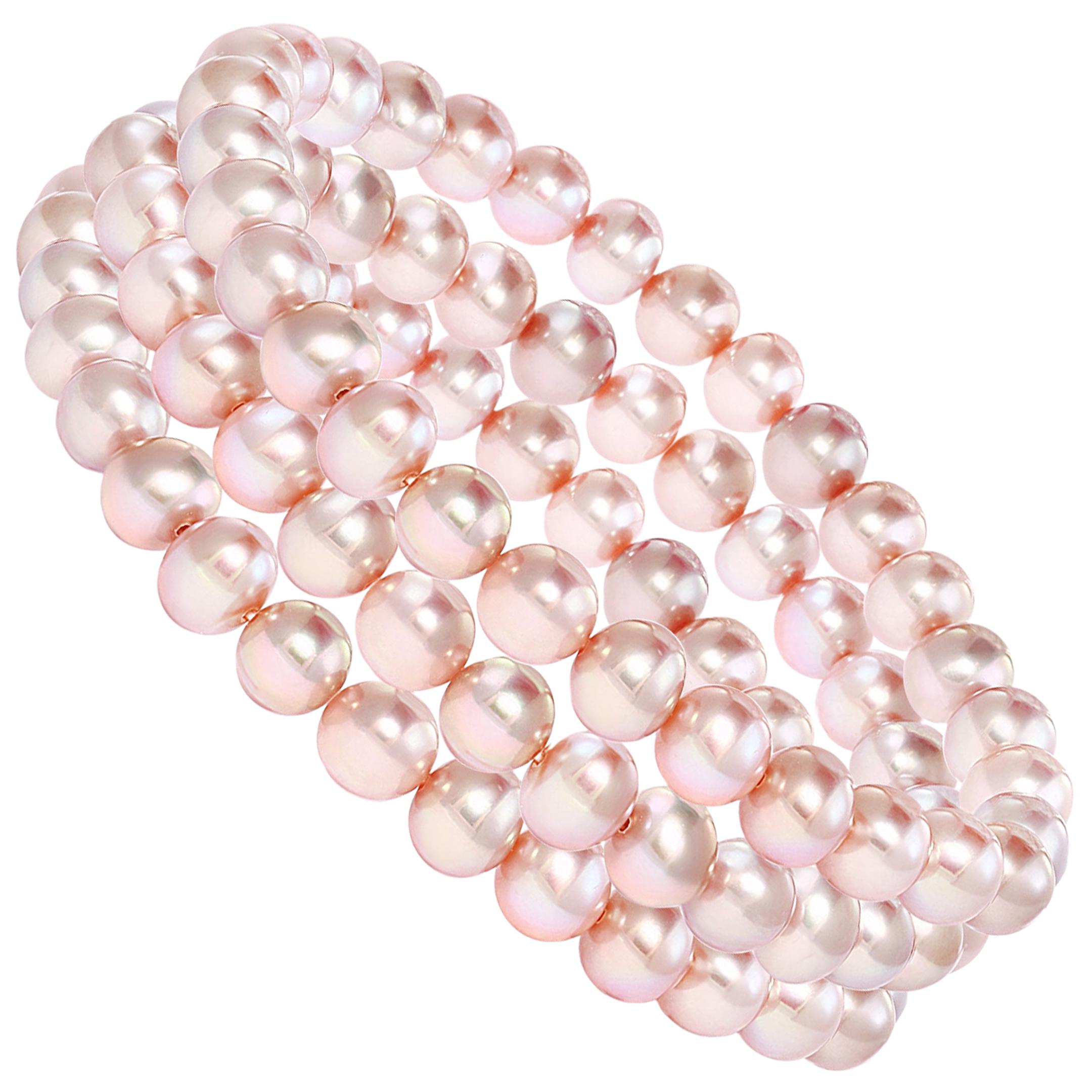 Cultured Freshwater Natural Color Pink 6-6.5mm Pearl Five-Row Stretch ...
