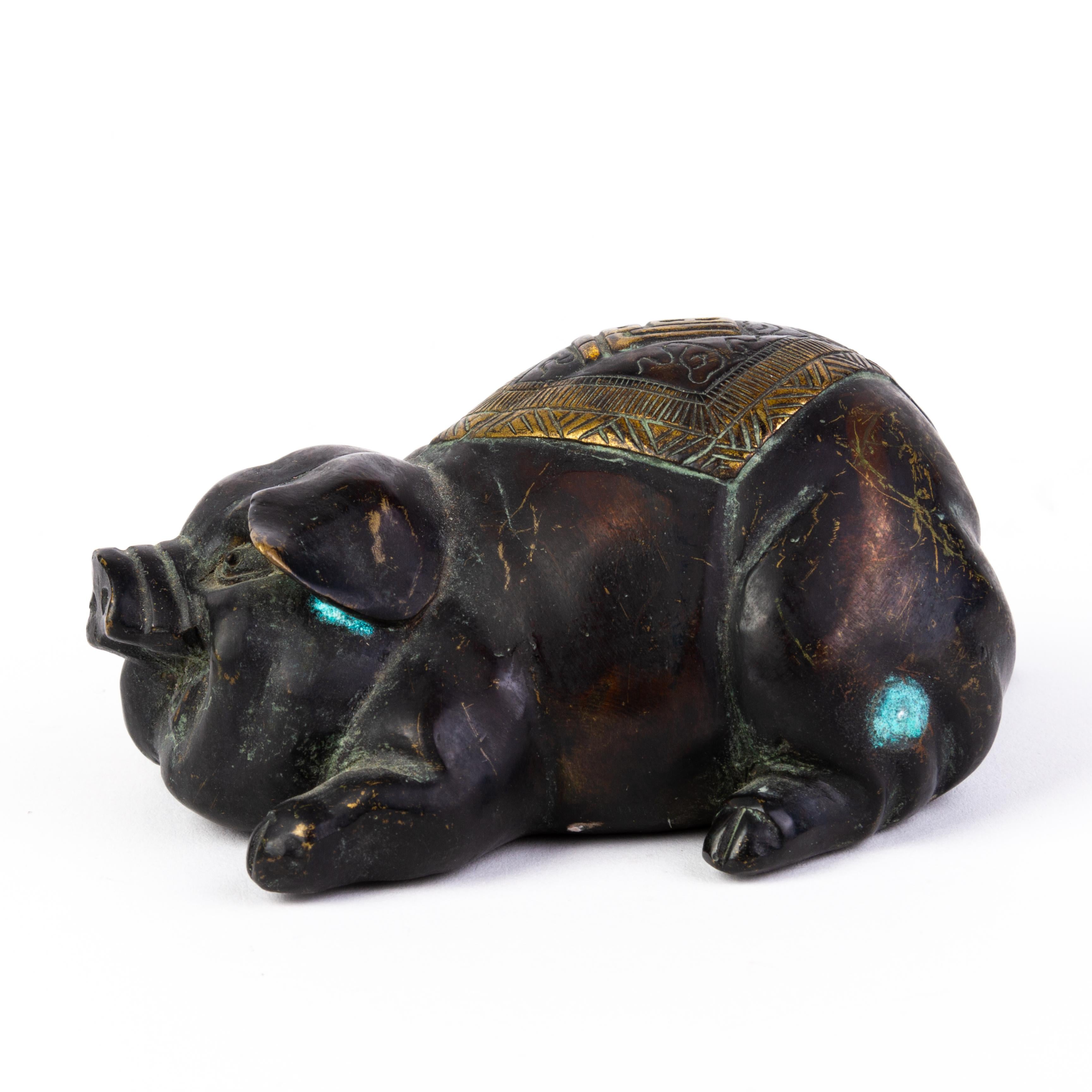 Chinese Gilded Bronze Sculpture of a Pig For Sale at 1stDibs