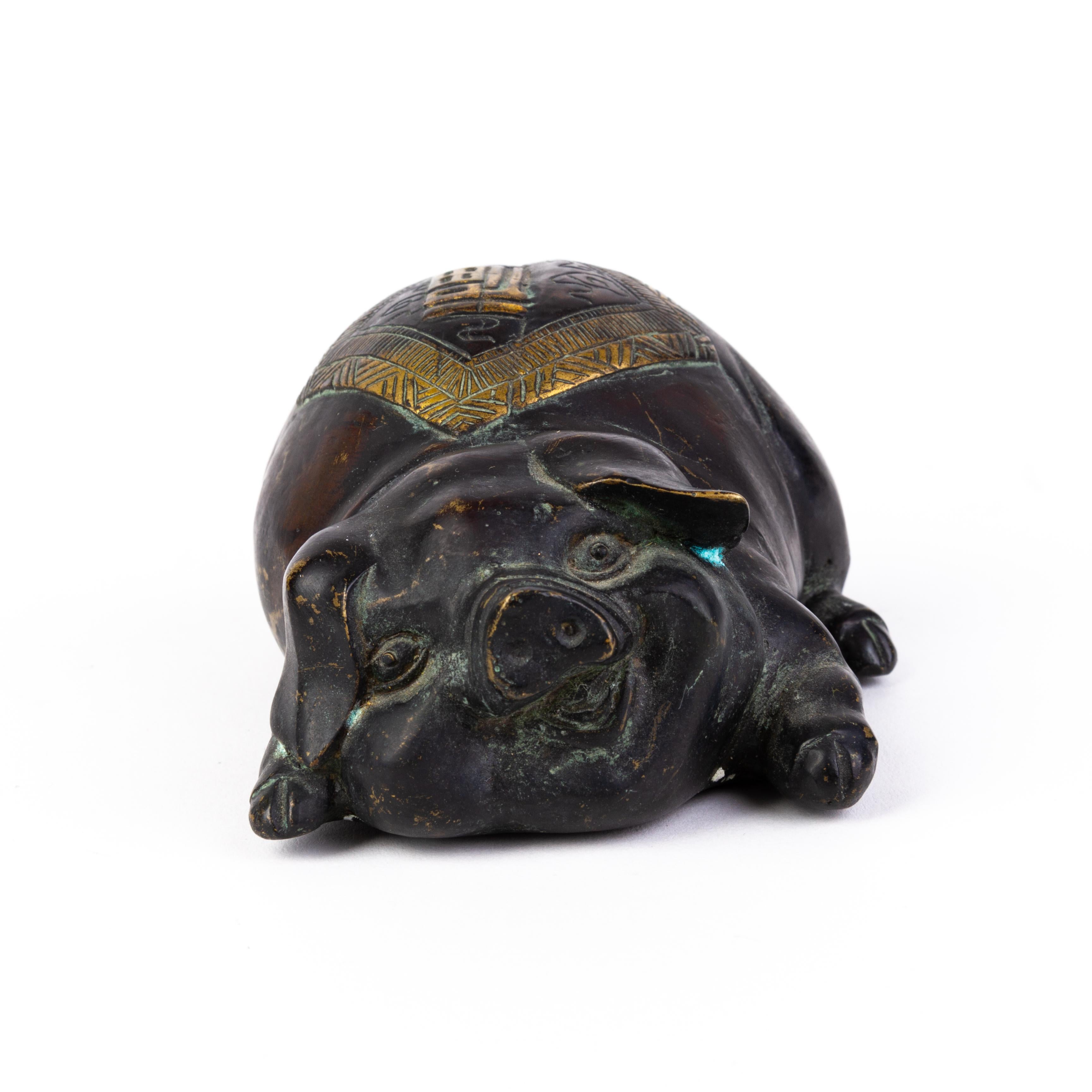 Chinese Gilded Bronze Sculpture of a Pig For Sale at 1stDibs