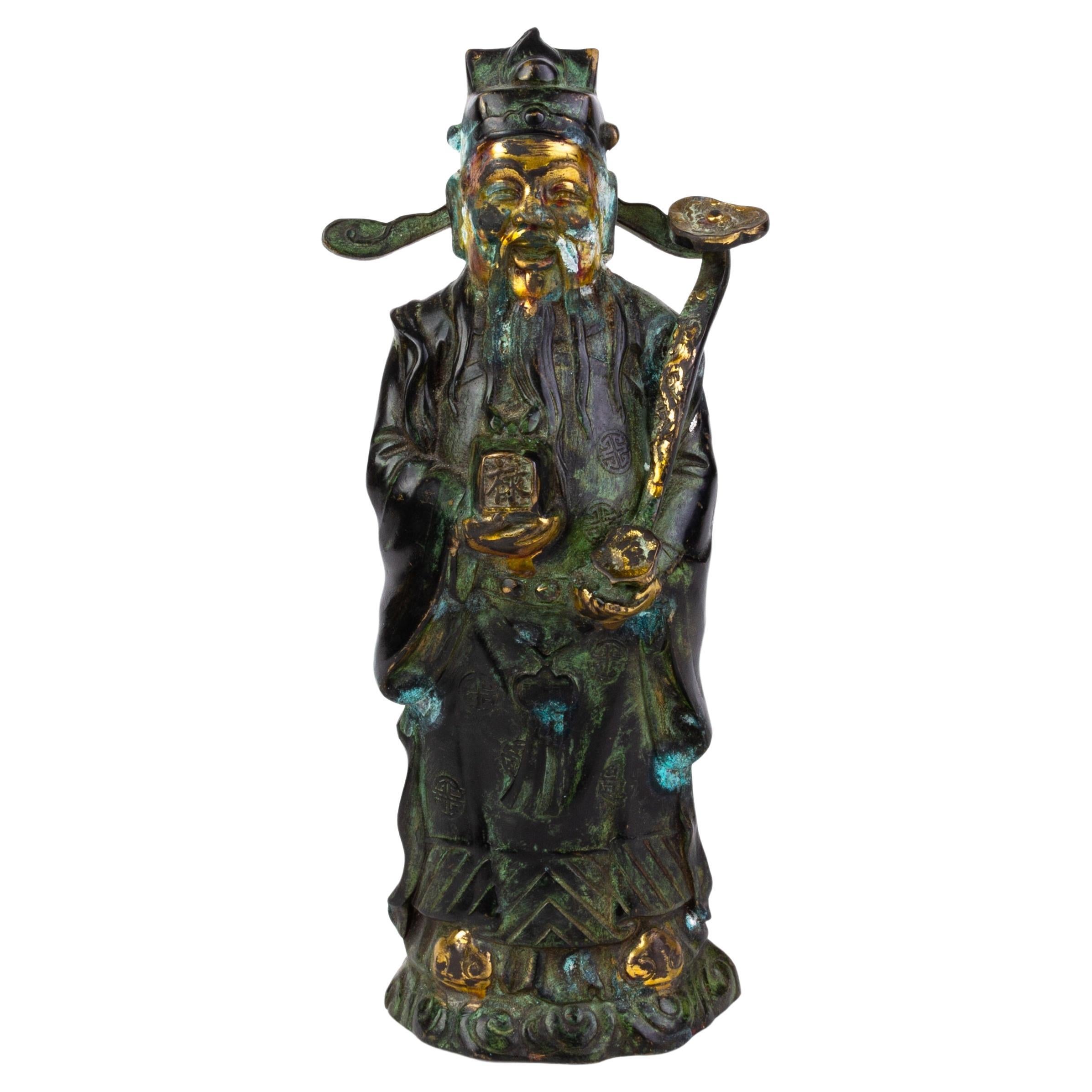 Chinese Gilded Bronze Sculpture of an Immortal 19th Century For Sale at 1stDibs