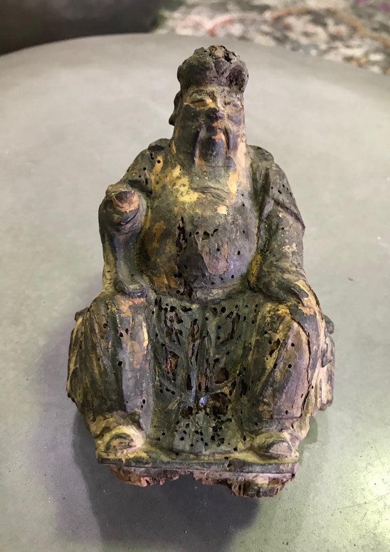 Chinese Gilt and Wood Carved Chinese Temple Ancestral Seated Figure ...